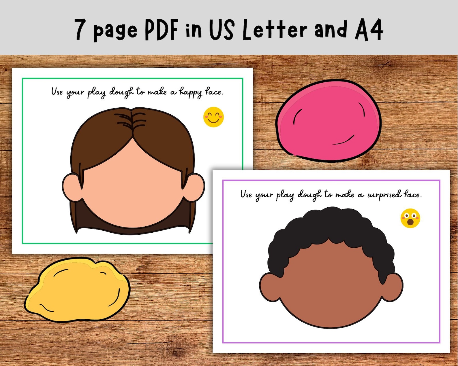 Play Dough Mat Faces for Emotions and Feelings, Playdough Activity ...