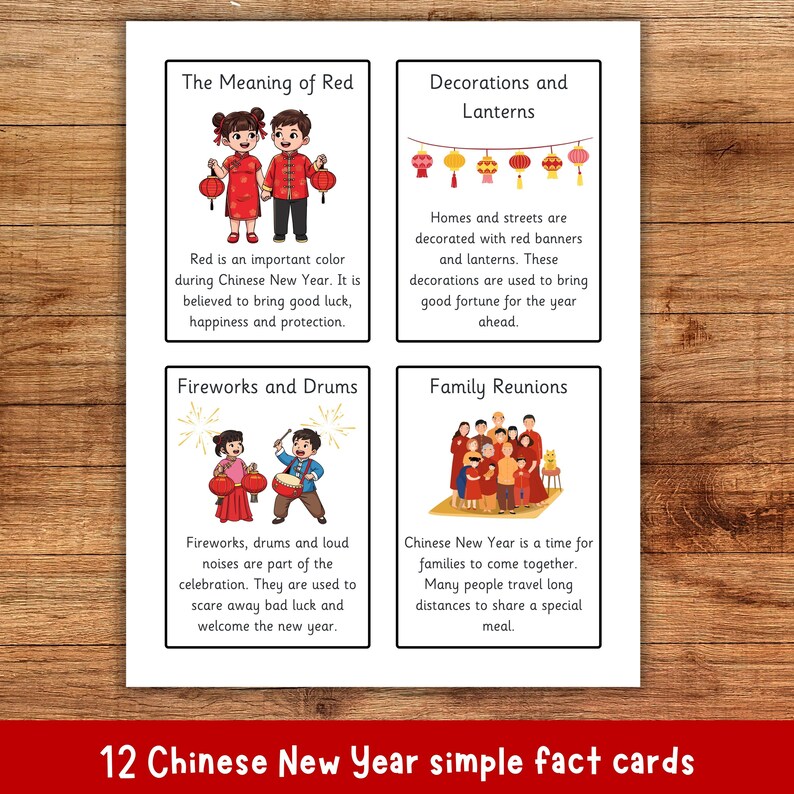 Chinese New Year Fact Cards Printable | Preschool, Pre-k & Kindergarten ...