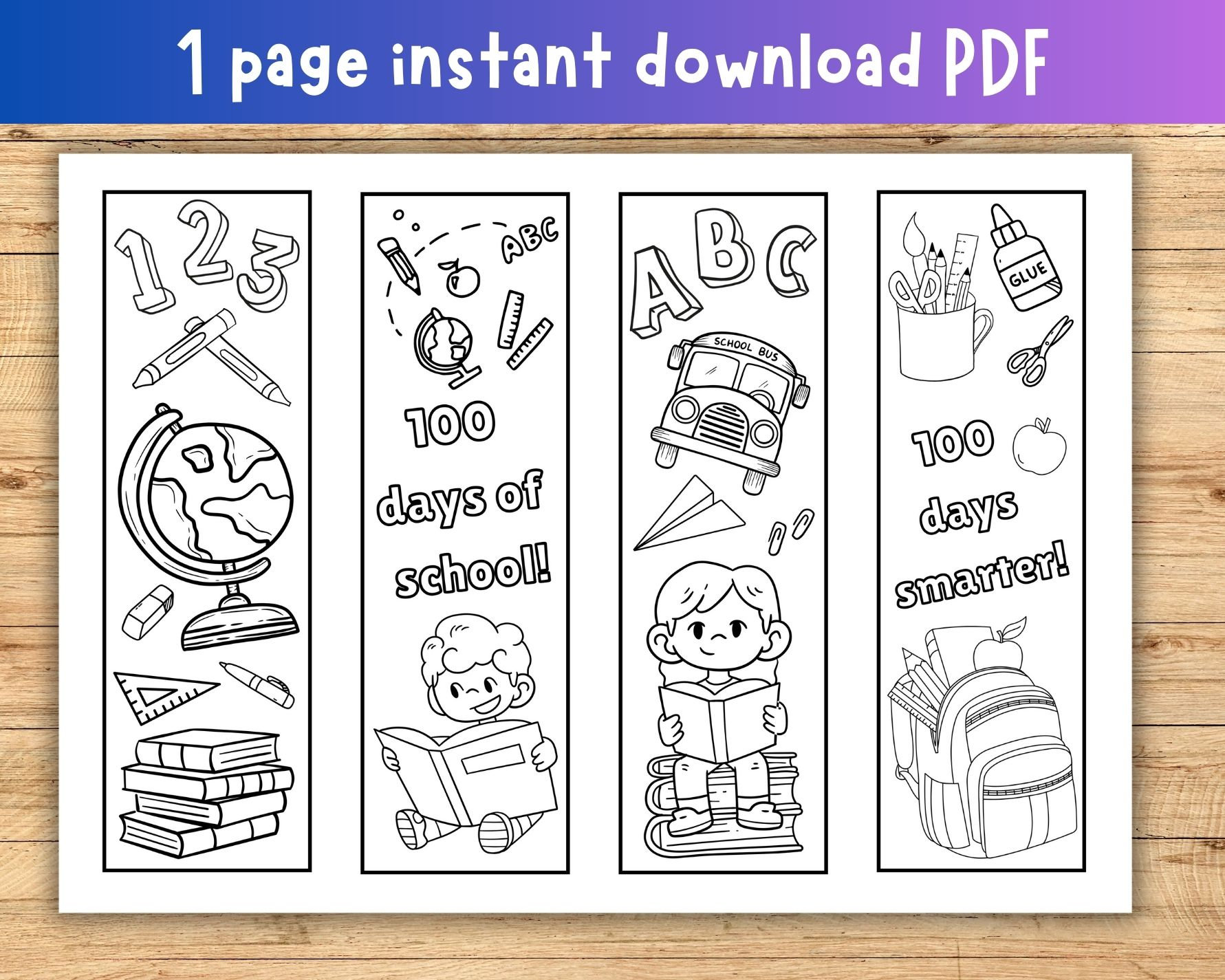 Printable 100 Days of School Coloring Bookmarks, Color Your Own ...