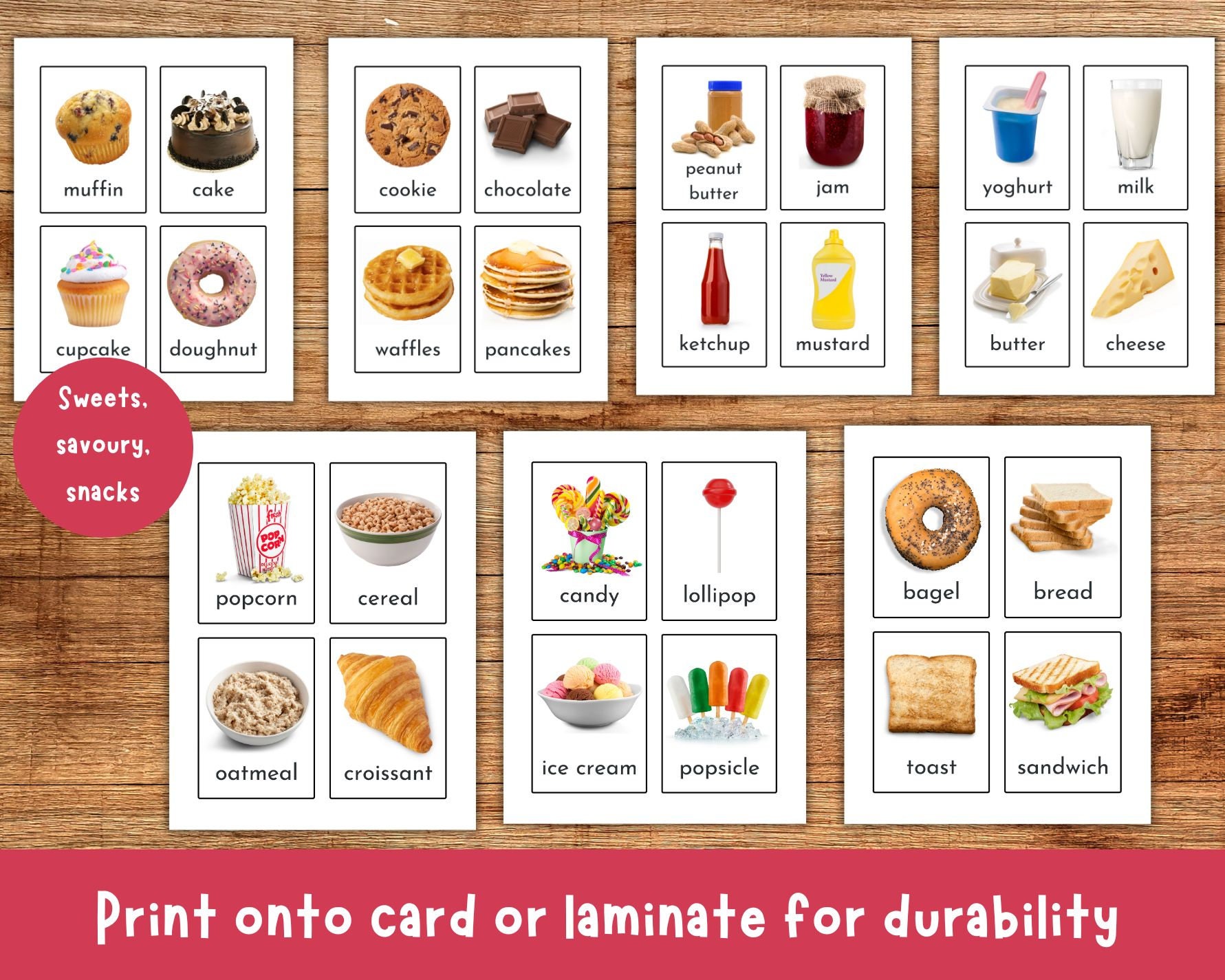Food Flash Cards, Fruit and Vegetables Flashcards, Snacks Sweet Savoury ...