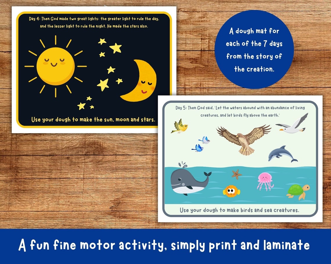 7 Days of Creation Play Dough Mats, Christian Playdough Activity, Pre ...