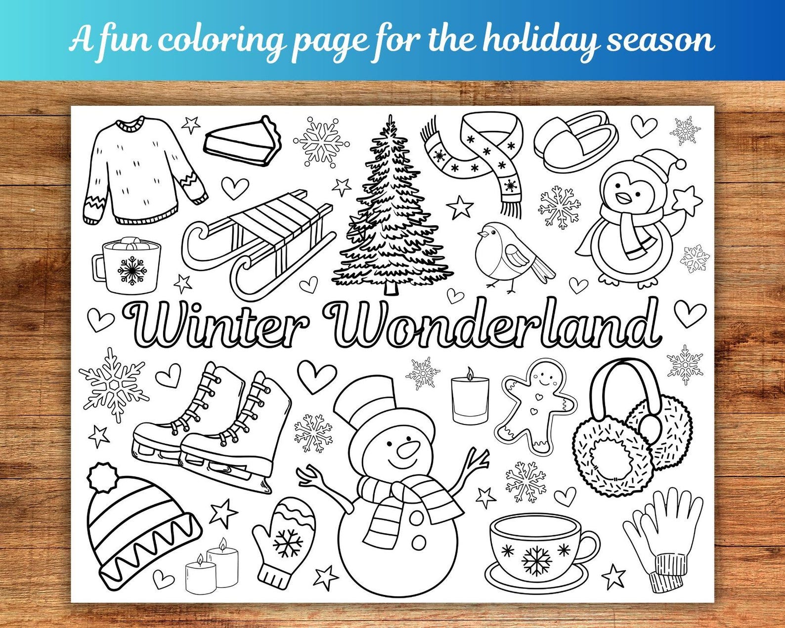 Winter Coloring Page, Christmas Coloring Placemat, Winter Wonderland ...