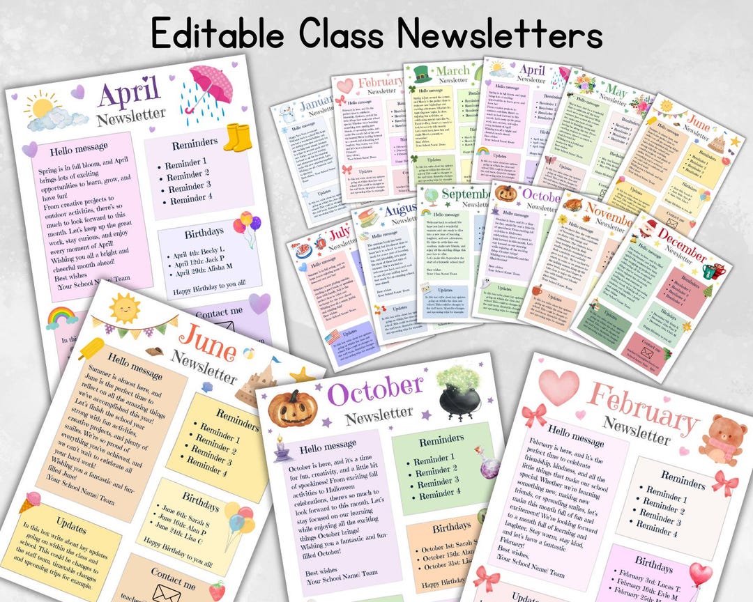 Monthly Classroom Newsletter Template, Teacher-parent Communication ...