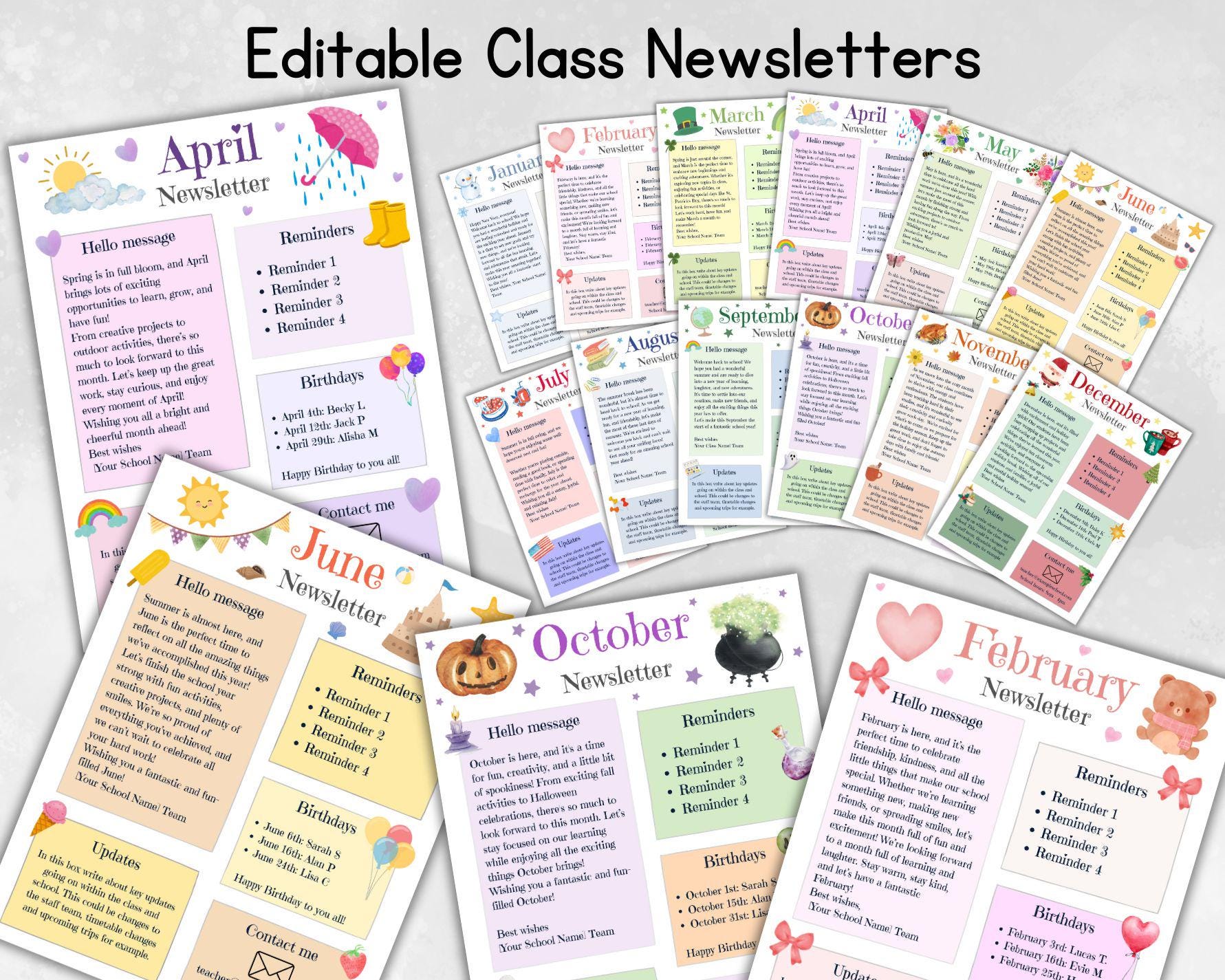 Monthly Classroom Newsletter Template, Teacher-parent Communication ...