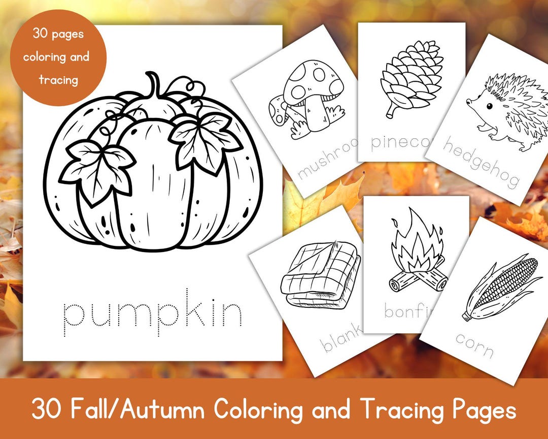 Fall Autumn Coloring Pages, Fall Activity for Kids, Fall Tracing, Prek ...