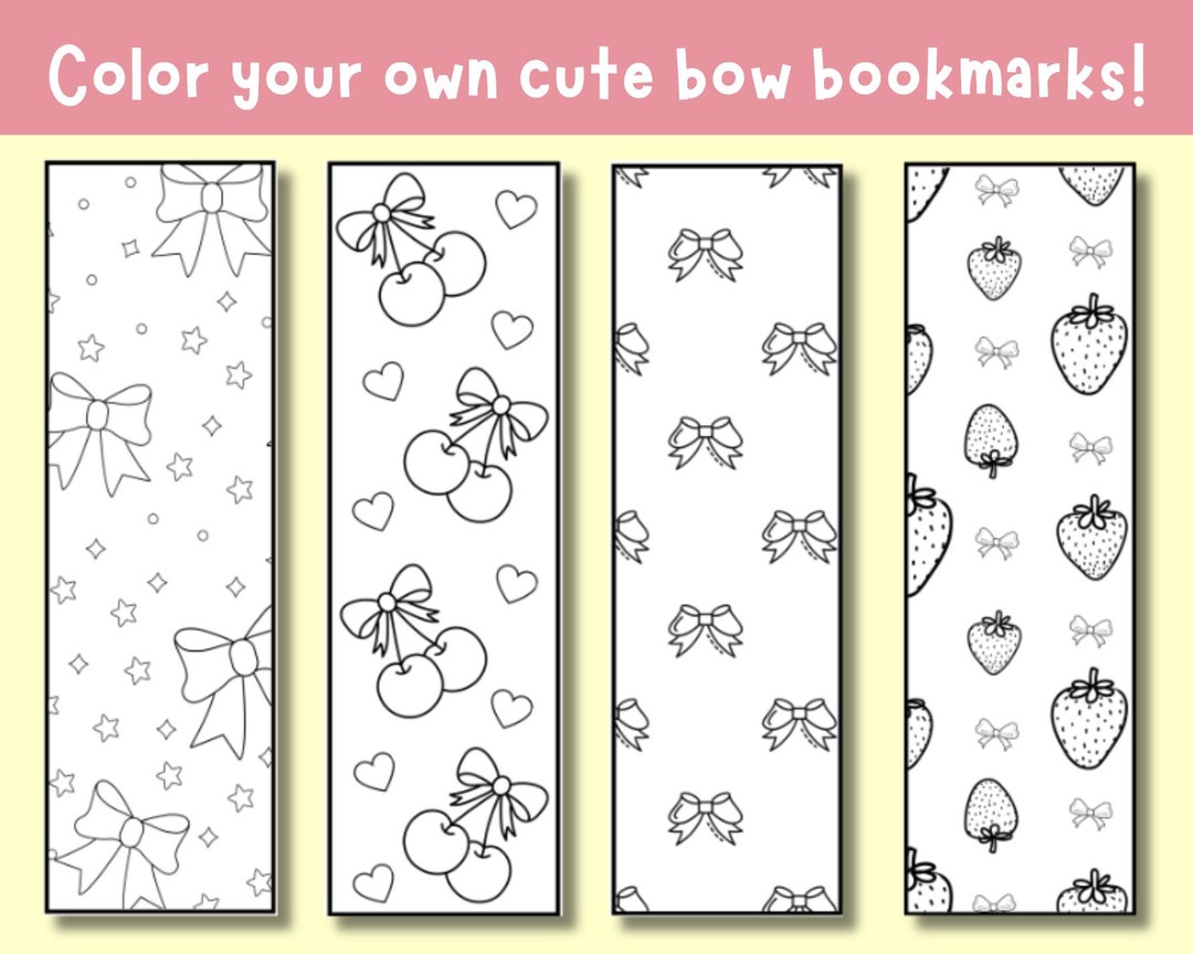 Cute Bow Coloring Bookmarks, Color Your Own Bookmarks, Coquette ...