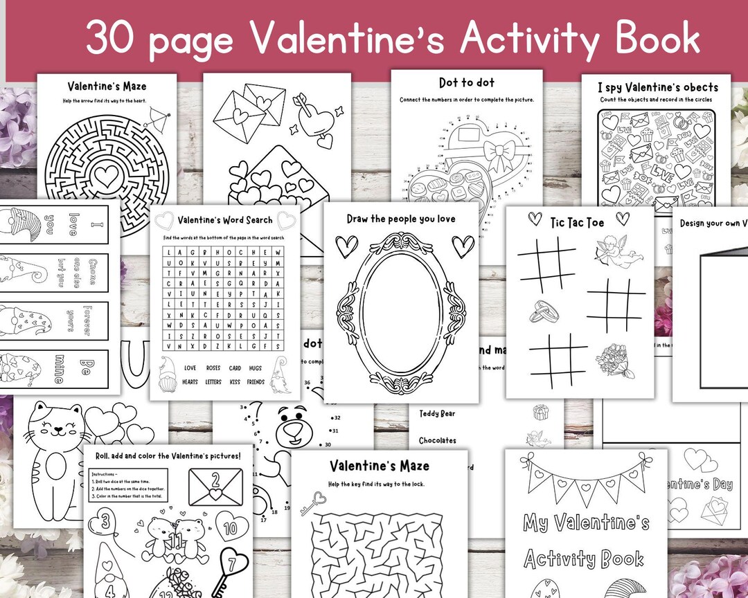 Valentine's Day Kids Activity Book, Valentine's Day Kids Worksheets ...
