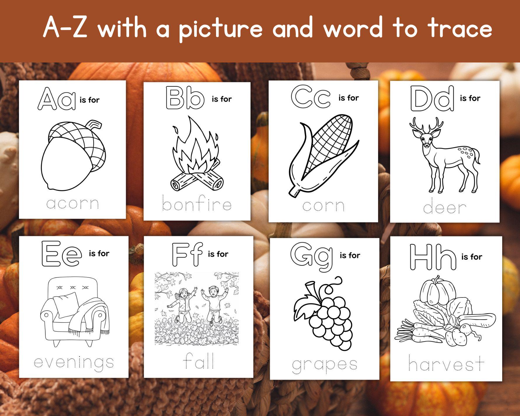 Fall Autumn A-Z Coloring Pages, Fall Activity for Kids, Fall Tracing ...