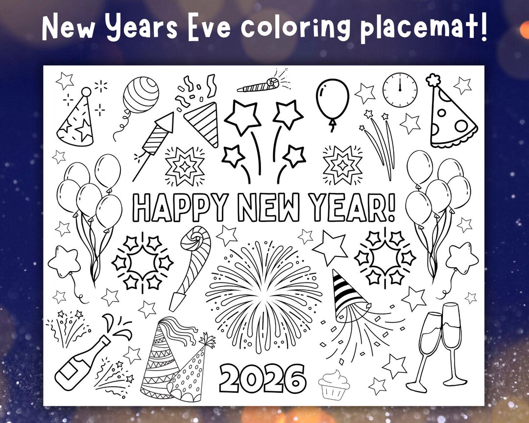 New Year Placemat Coloring Page 2026, Printable New Years Eve Party ...