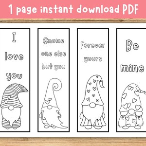 Printable Valentine's Gnome Coloring Bookmarks, Color Your Own ...
