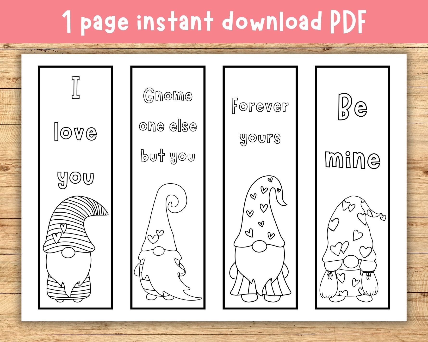 Printable Valentine's Gnome Coloring Bookmarks, Color Your Own ...