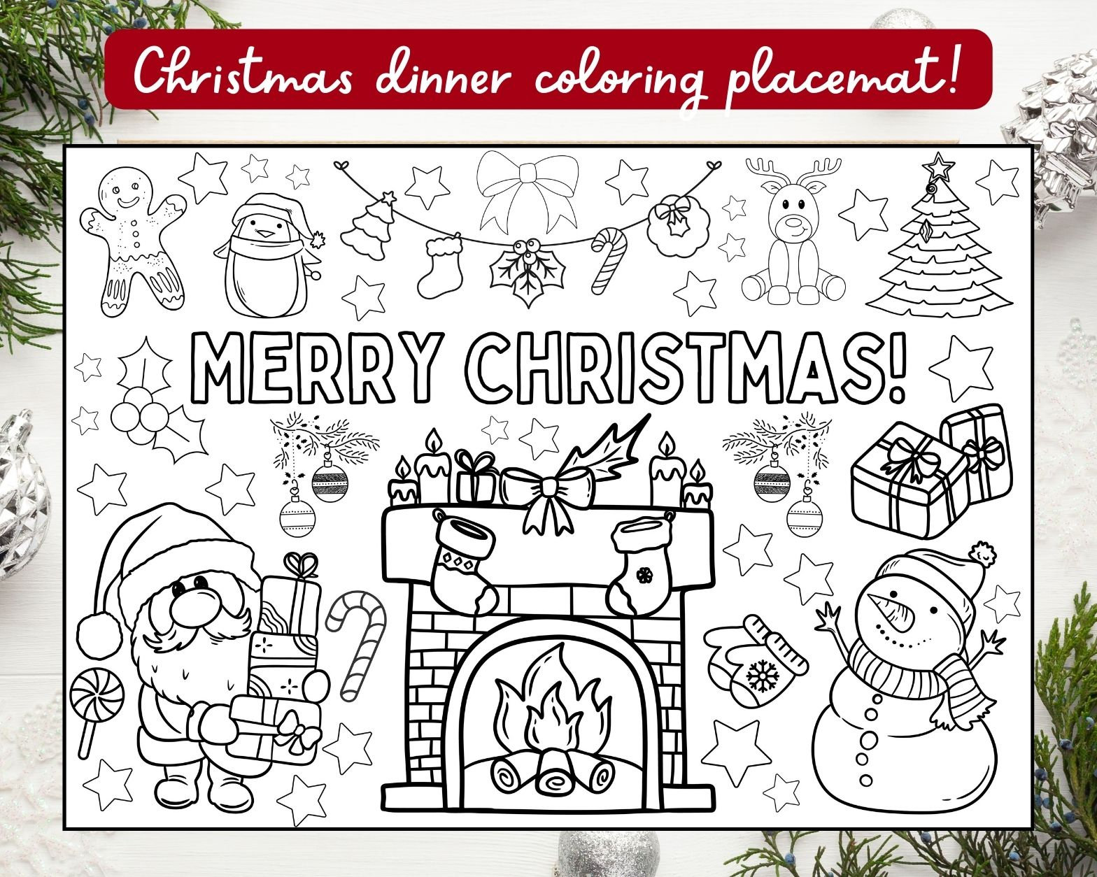 Christmas Coloring in Placemat Printable Digital Download, Kids ...