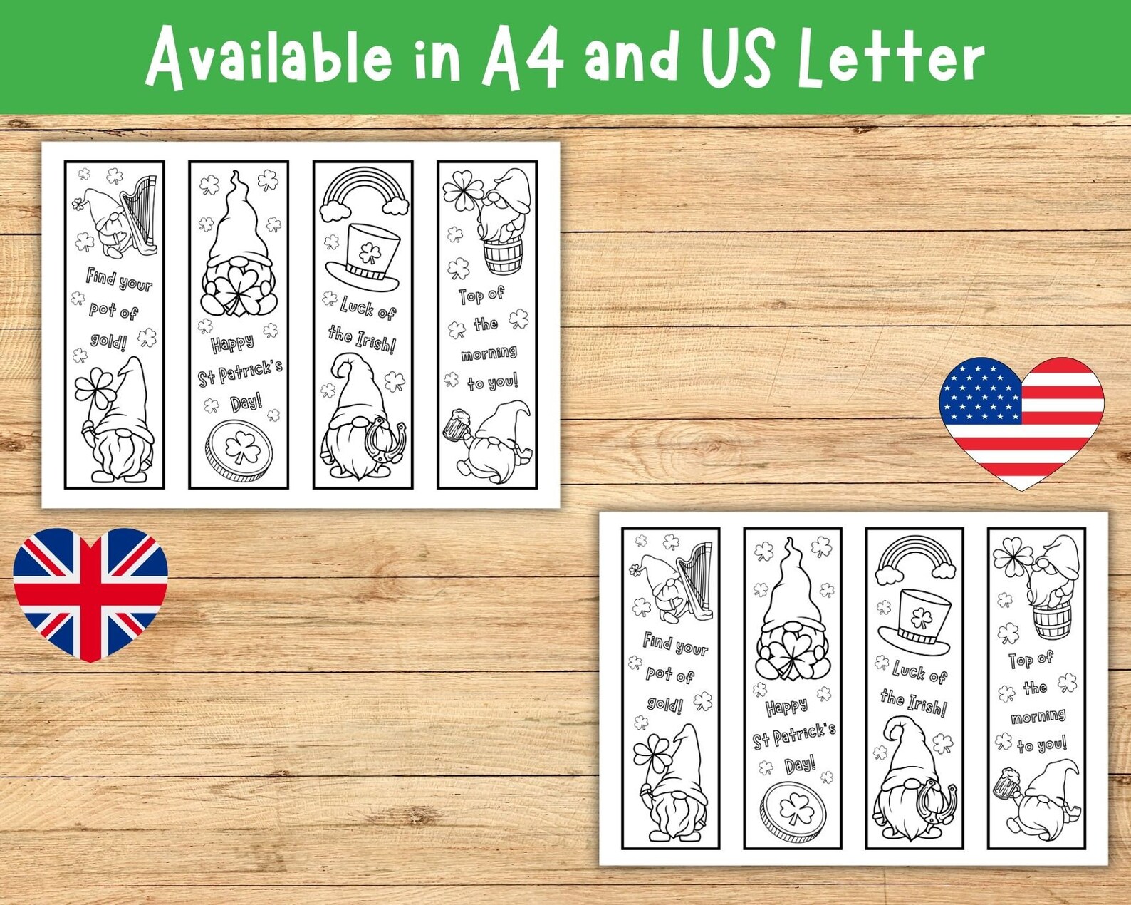 Printable St Patrick's Day Gnome Coloring Bookmarks, Color Your Own ...