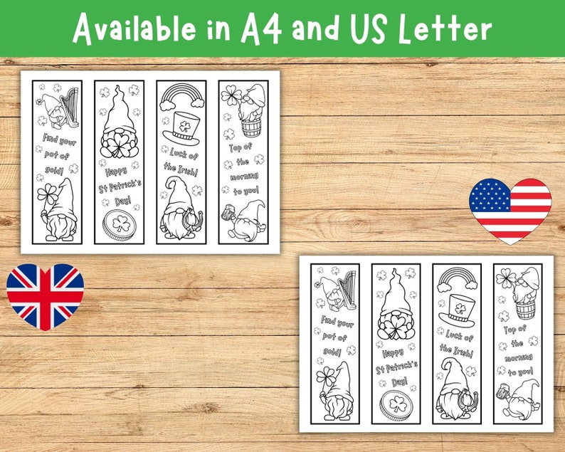 Printable St Patrick's Day Gnome Coloring Bookmarks, Color Your Own ...