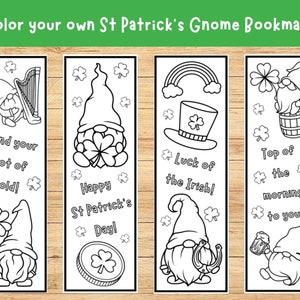 Printable St Patrick's Day Gnome Coloring Bookmarks, Color Your Own ...