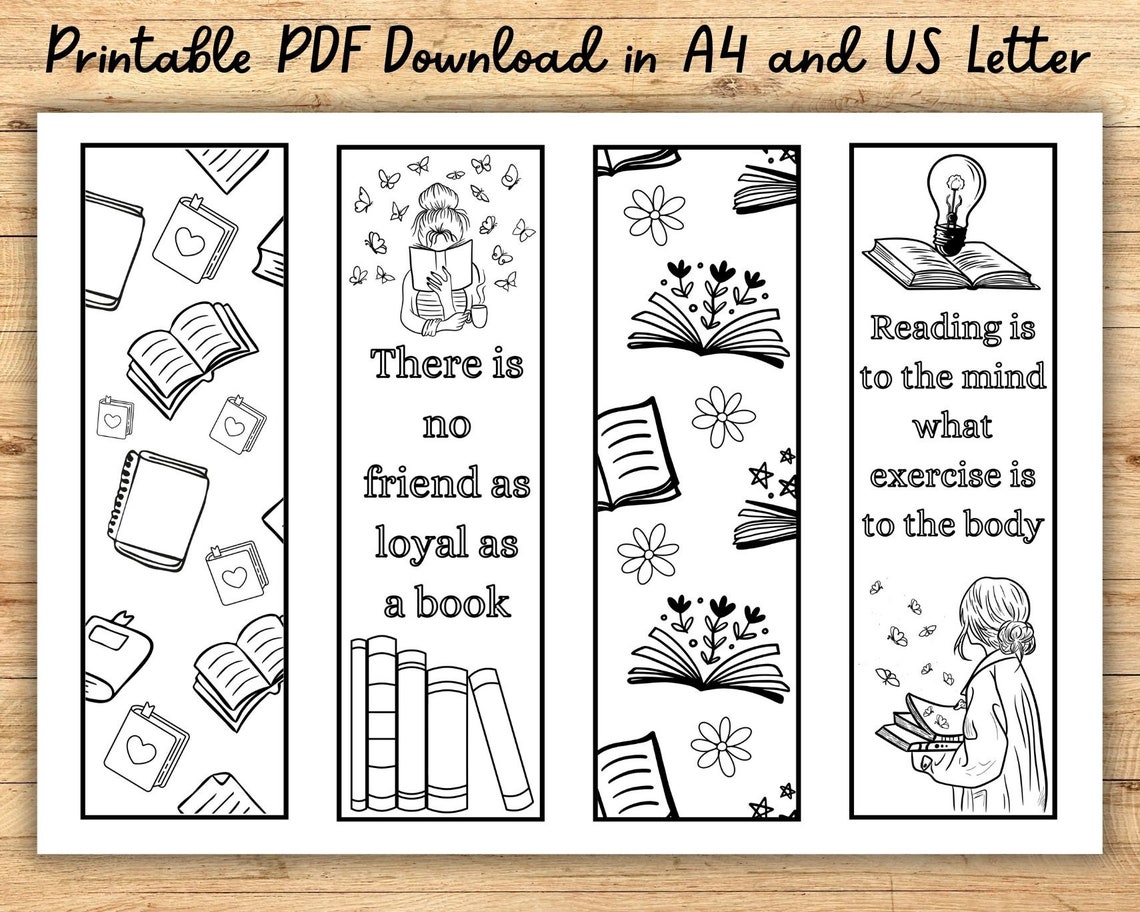 Printable Book Themed Coloring Bookmarks, Color Your Own Reading ...