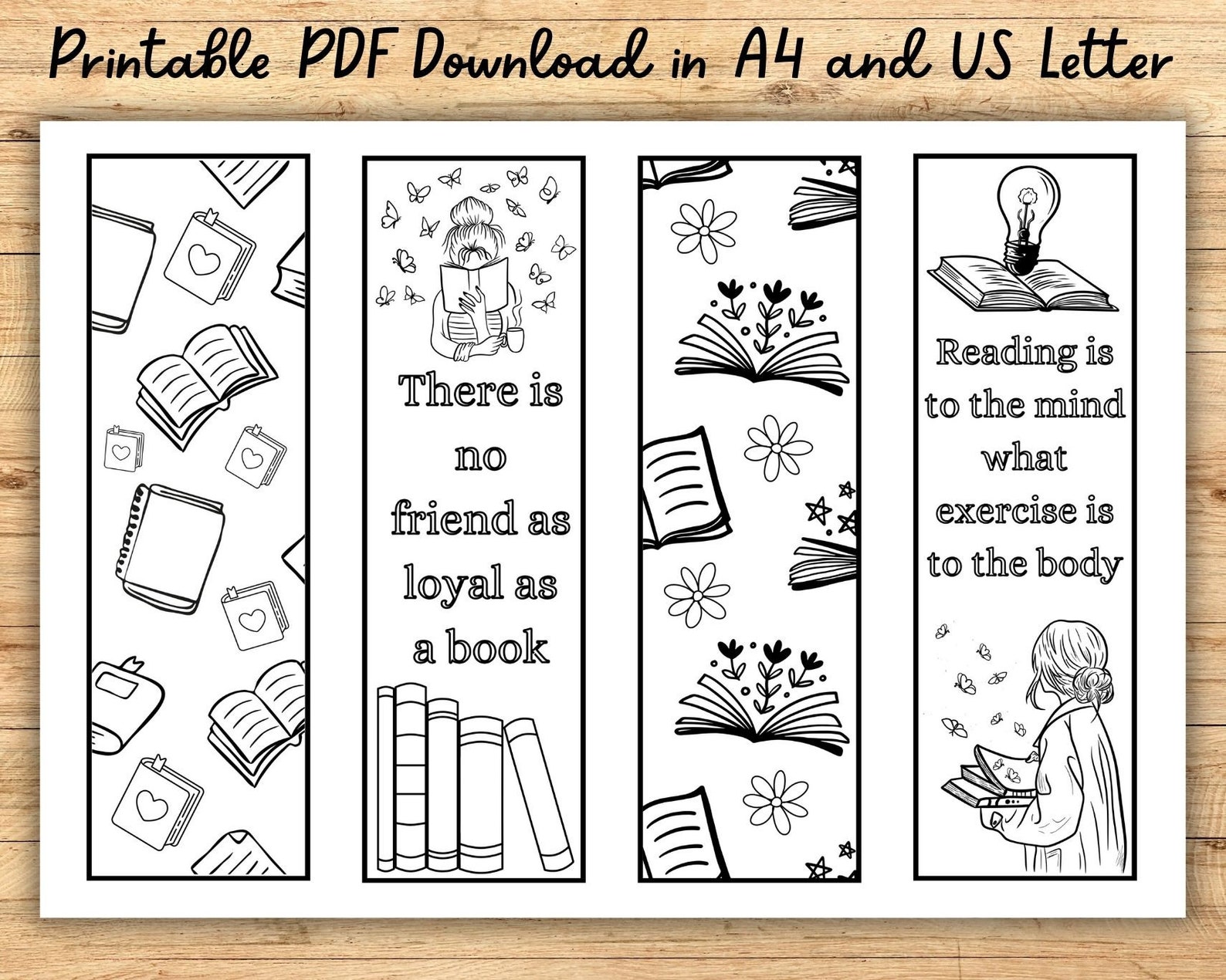 Printable Book Themed Coloring Bookmarks, Color Your Own Reading ...