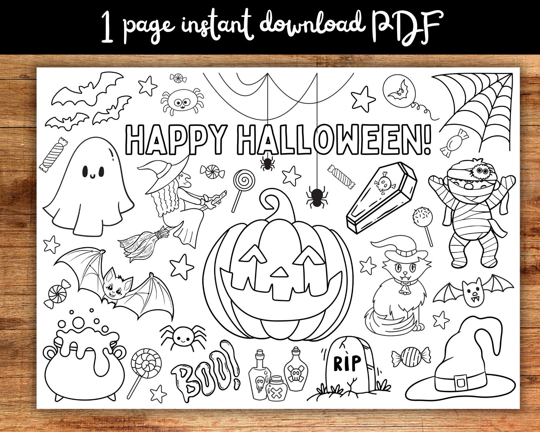 Halloween Coloring Placemat Page, Kids Halloween Activity, Halloween ...