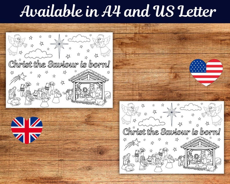 Nativity Coloring Page, Christmas Coloring Placemat, Winter Coloring ...