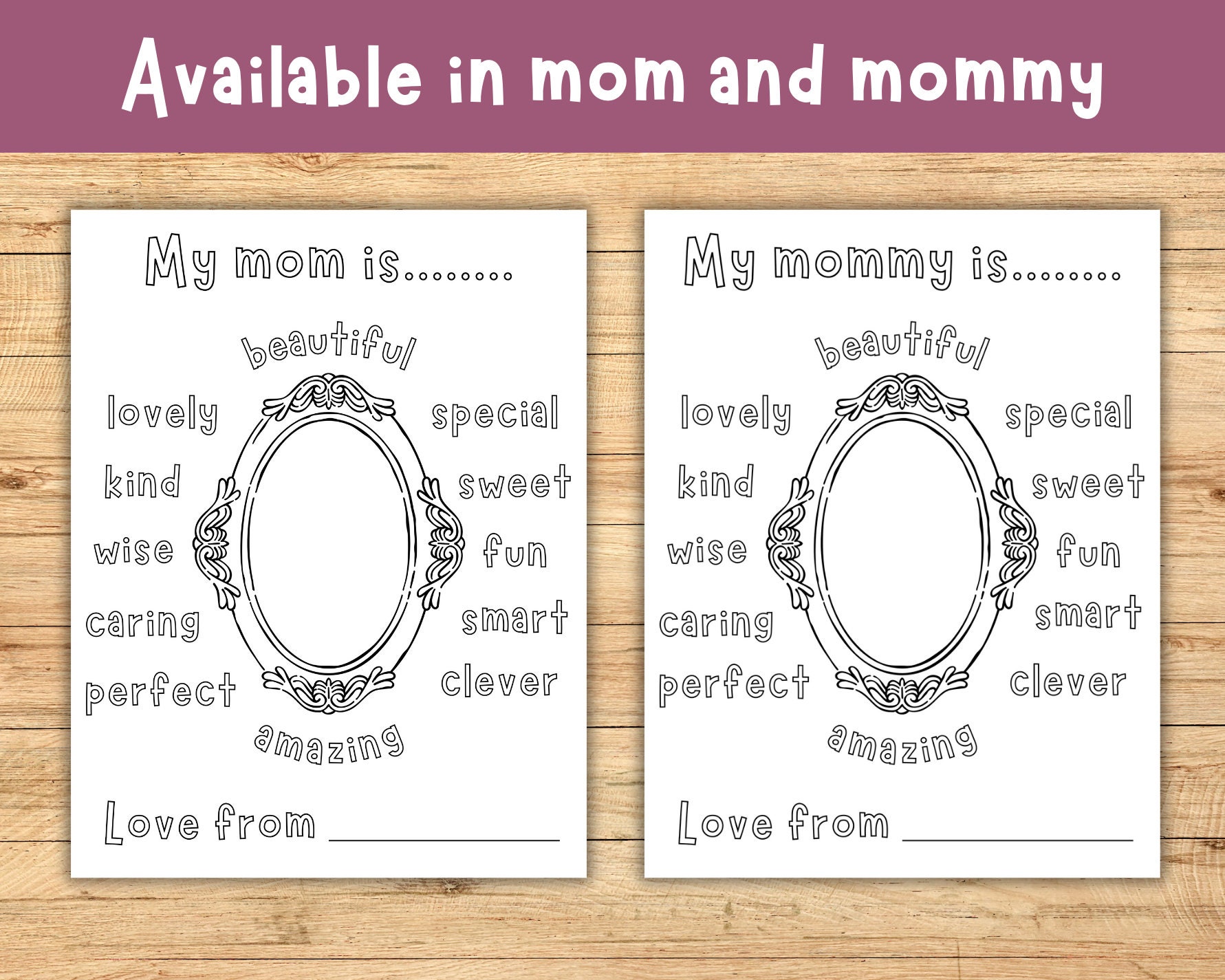 Mother's Day Coloring in Portrait Sheet, Mother's Day Craft, Mother's ...