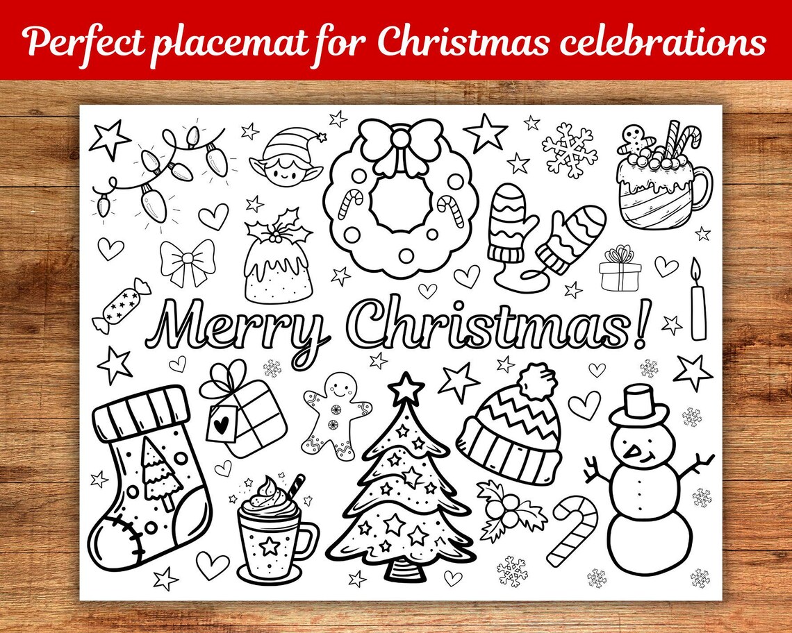Christmas Coloring Page, Christmas Coloring Placemat, Winter Coloring ...