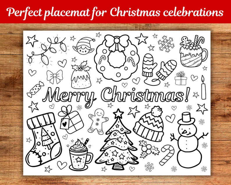 Christmas Coloring Page, Christmas Coloring Placemat, Winter Coloring ...