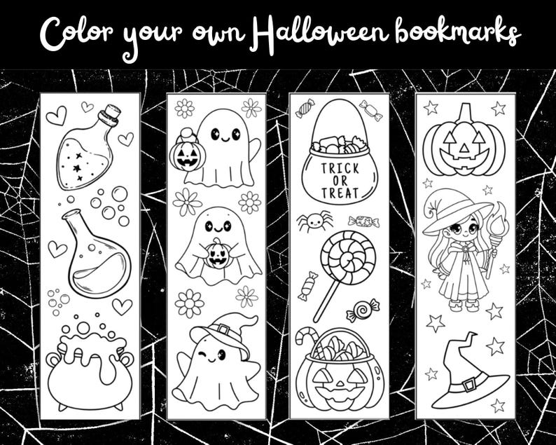 Halloween Coloring Bookmarks, Kids Halloween Activity, Halloween ...