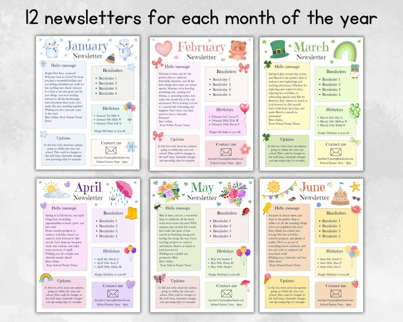 Monthly Classroom Newsletter Template, Teacher-parent Communication ...