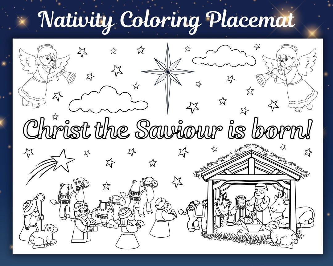 Nativity Coloring Page, Christmas Coloring Placemat, Winter Coloring ...