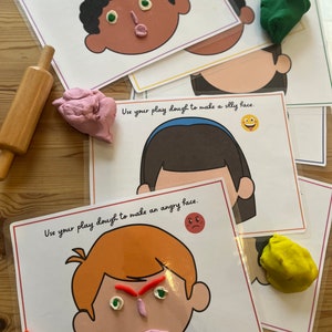 Play Dough Mat Faces for Emotions and Feelings, Playdough Activity ...