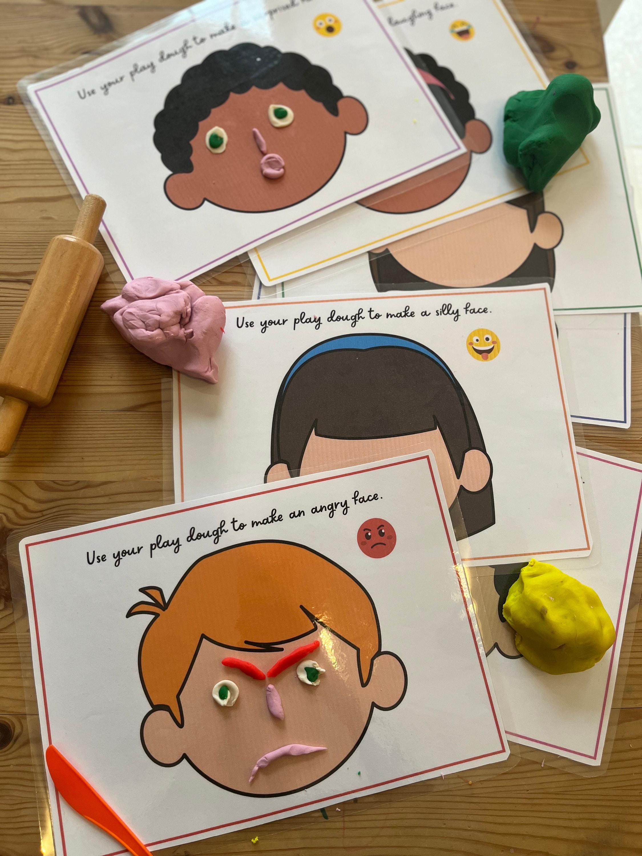 Play Dough Mat Faces for Emotions and Feelings, Playdough Activity ...
