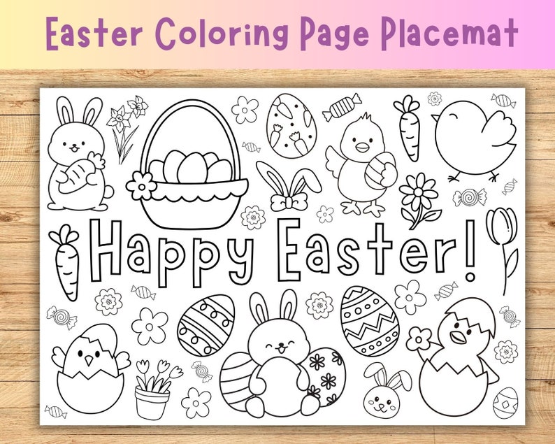 Easter Coloring Page, Happy Easter Coloring Pages, Kids Easter Doodle ...
