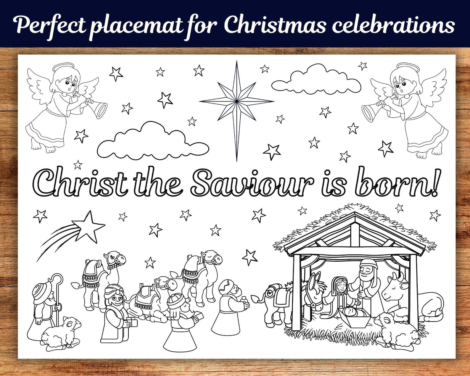 Nativity Coloring Page, Christmas Coloring Placemat, Winter Coloring ...