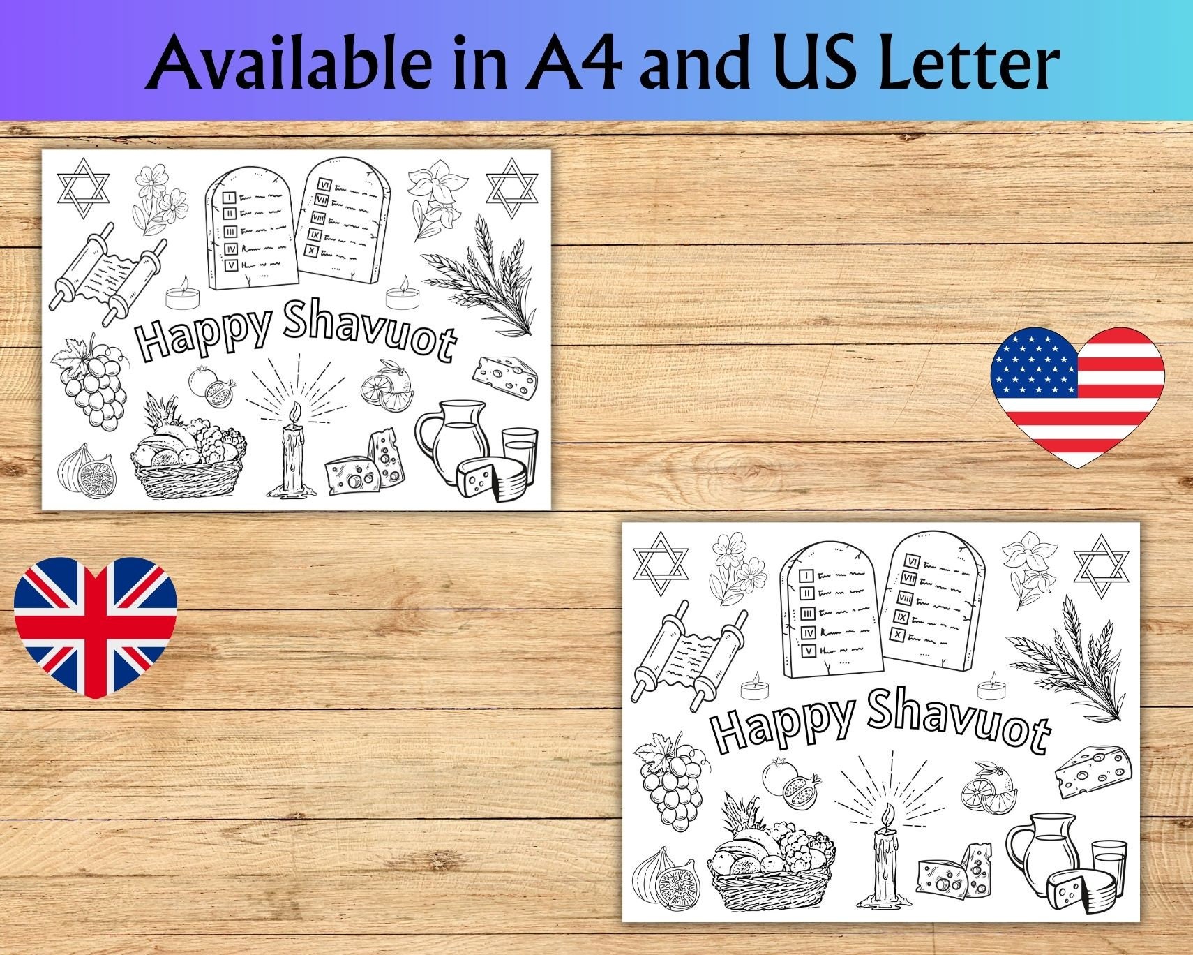 Shavuot Coloring Page, Shavuot Placemat, Jewish Coloring Page, Judaism ...