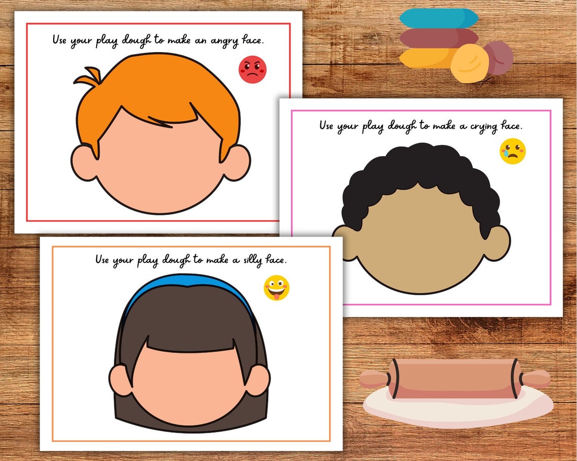 Play Dough Mat Faces for Emotions and Feelings, Playdough Activity ...