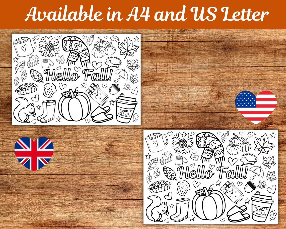 Fall/autumn Coloring Page, Fall Coloring Placemat, Cozy Vibes Coloring ...