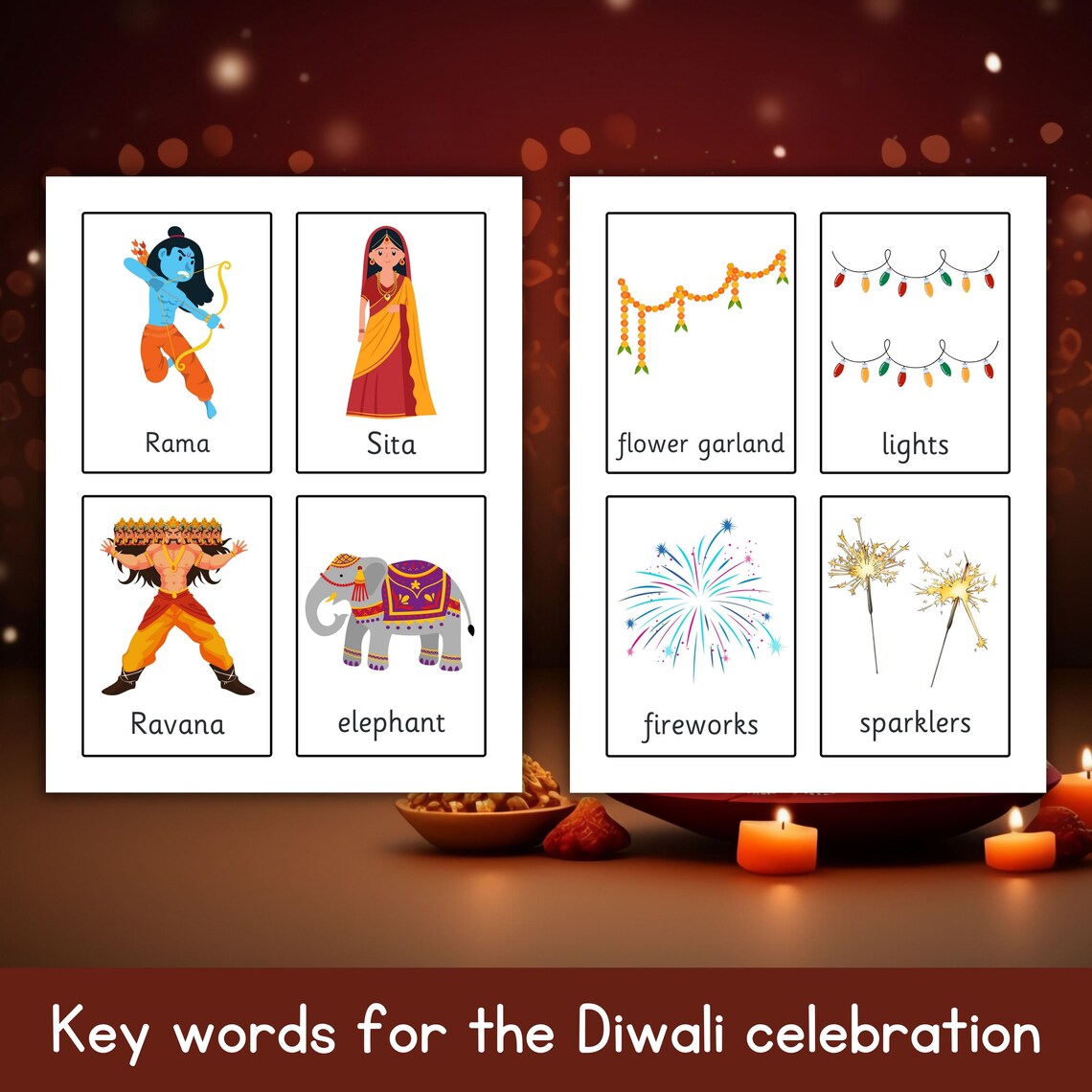 24 Diwali Flashcards, Hindu Flashcards, Educational Printable, Toddler ...