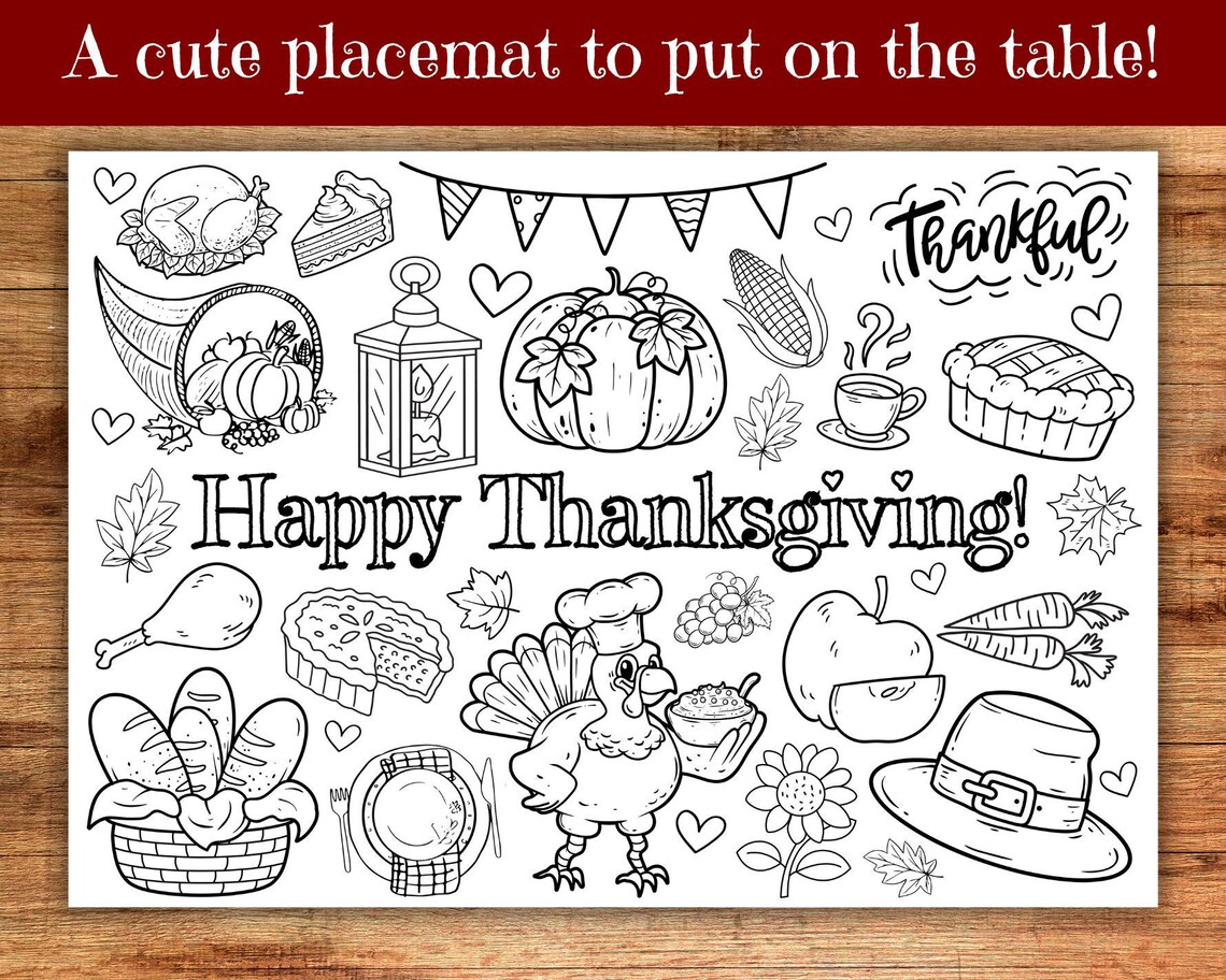 Thanksgiving Coloring Page, Thanksgiving Coloring Placemat, Cozy Vibes ...