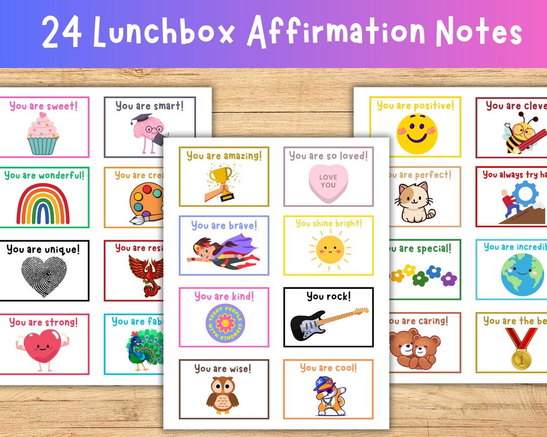 Positive Affirmation Lunchbox Notes for Kids, Printable Lunch Box ...