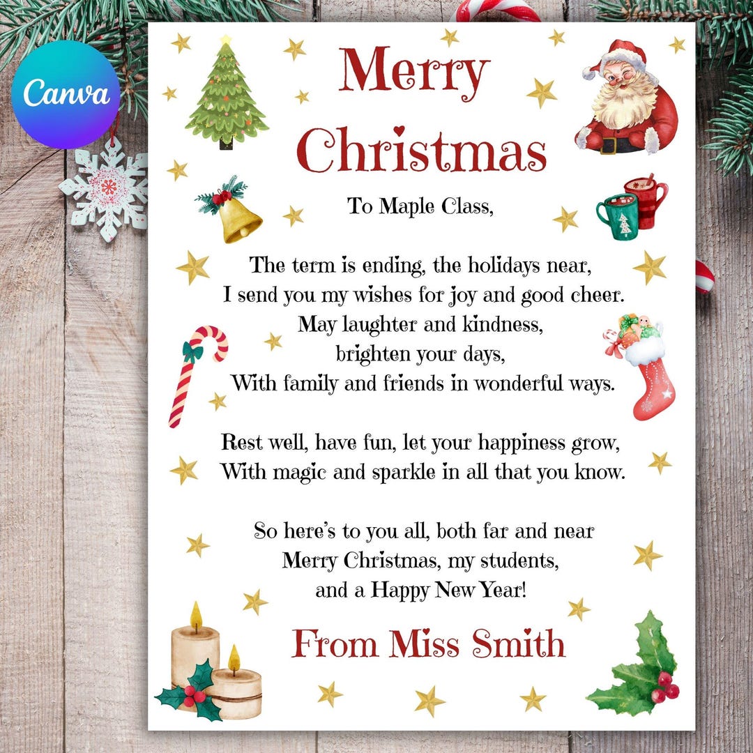 Editable Christmas Letter for Student Christmas Poem to Pupils From ...