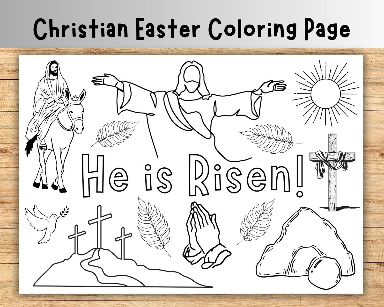 Easter Coloring Page, He is Risen Coloring Page, Christian Kids Easter ...