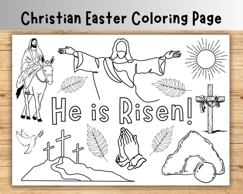 Easter Coloring Page, He is Risen Coloring Page, Christian Kids Easter ...