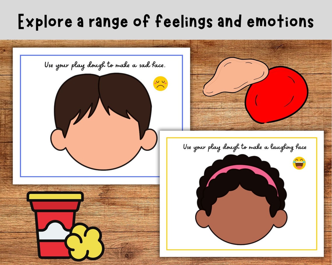 Play Dough Mat Faces for Emotions and Feelings, Playdough Activity ...