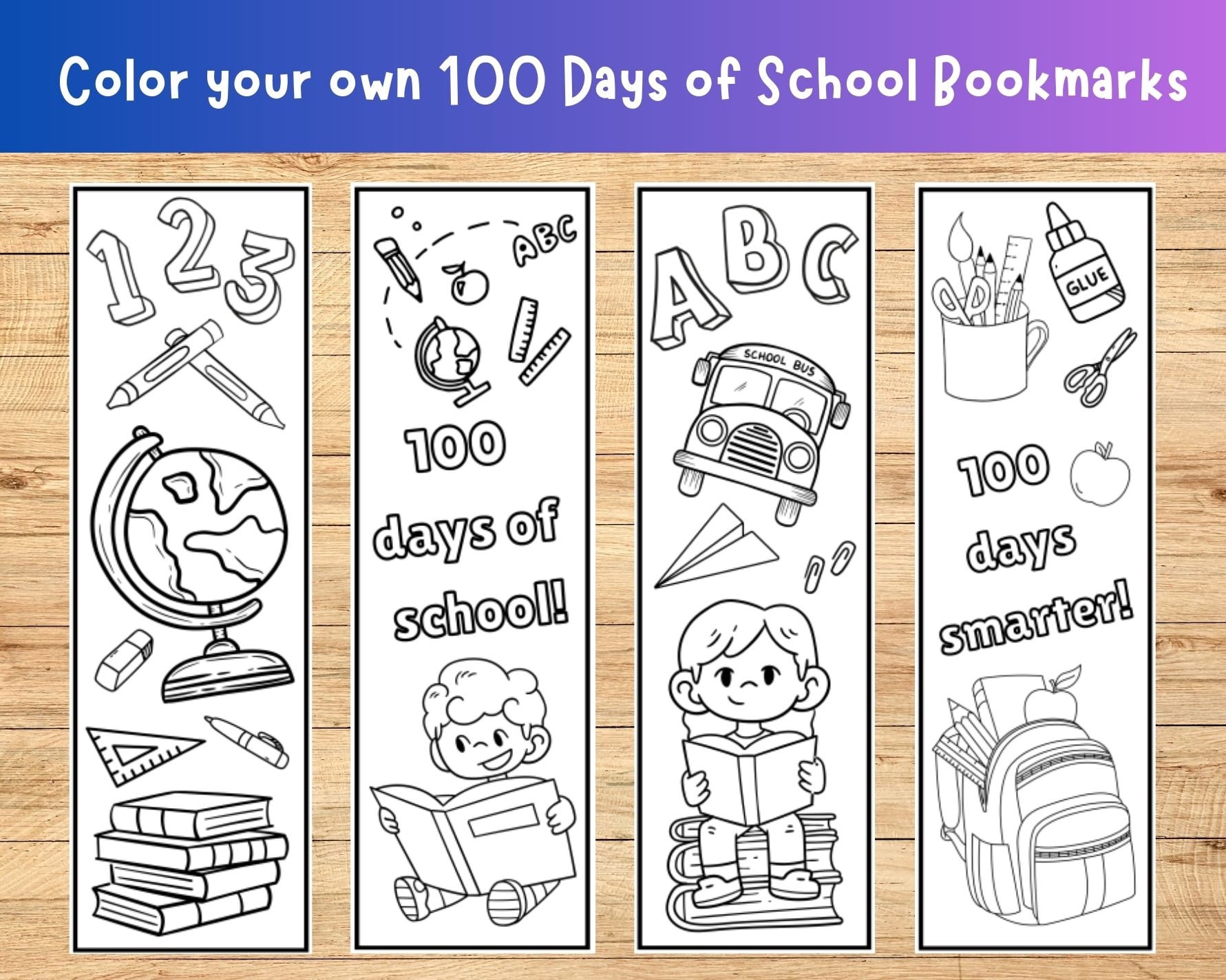 Printable 100 Days of School Coloring Bookmarks, Color Your Own ...
