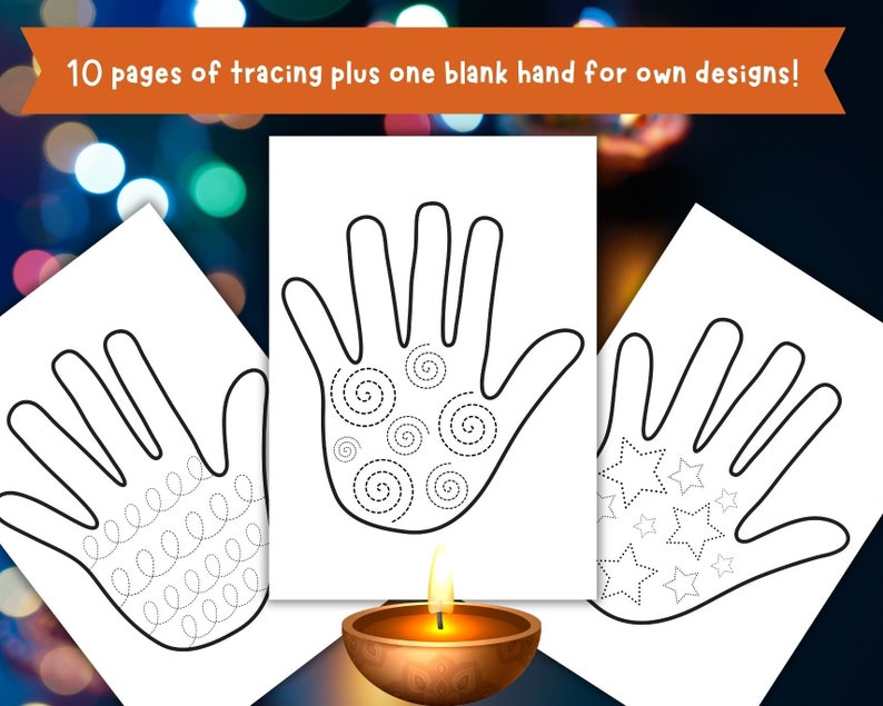 Diwali Printable Kids Tracing Mehndi Hand Pattern Activity Sheets ...