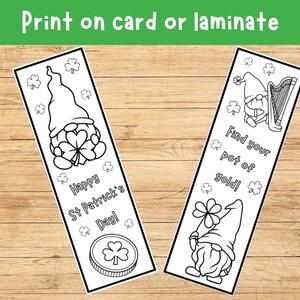 Printable St Patrick's Day Gnome Coloring Bookmarks, Color Your Own ...