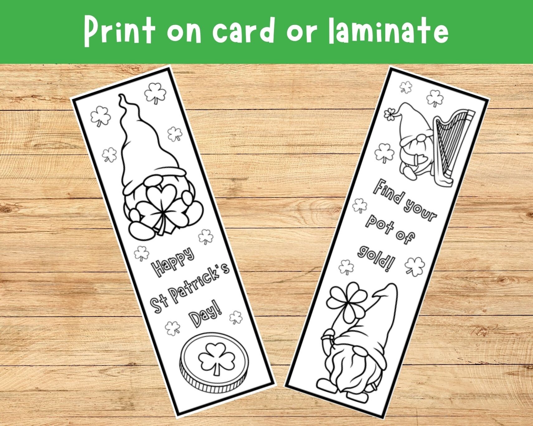 Printable St Patrick's Day Gnome Coloring Bookmarks, Color Your Own ...