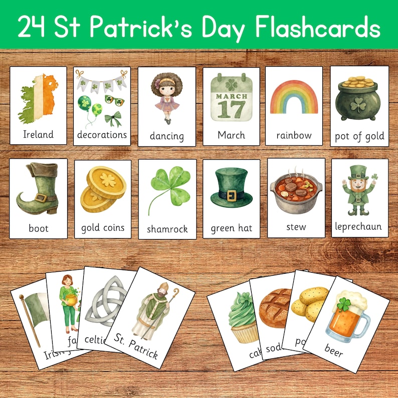 St Patrick's Day Flashcards, Educational Printable, Toddler Flashcards ...