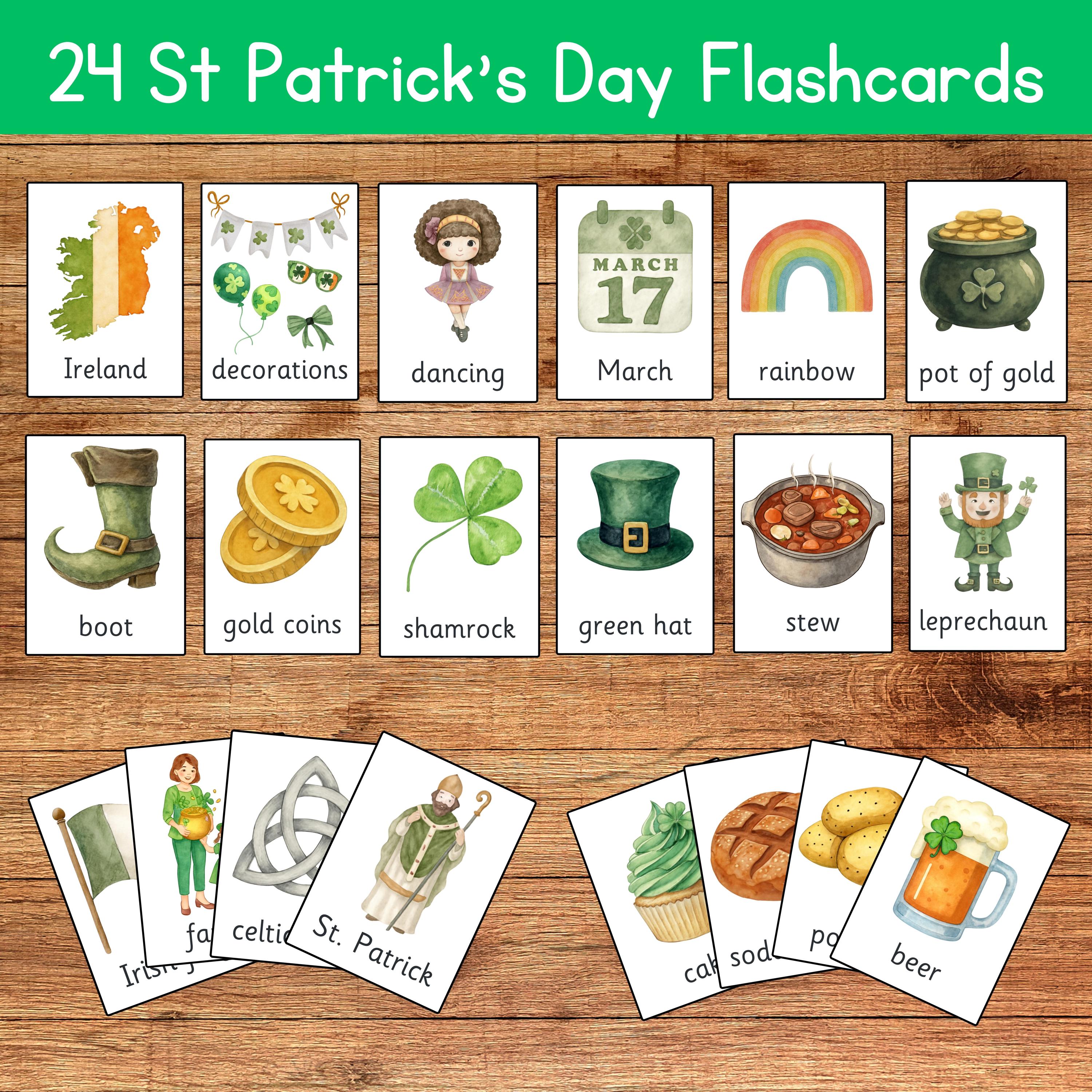 St Patrick's Day Flashcards, Educational Printable, Toddler Flashcards ...