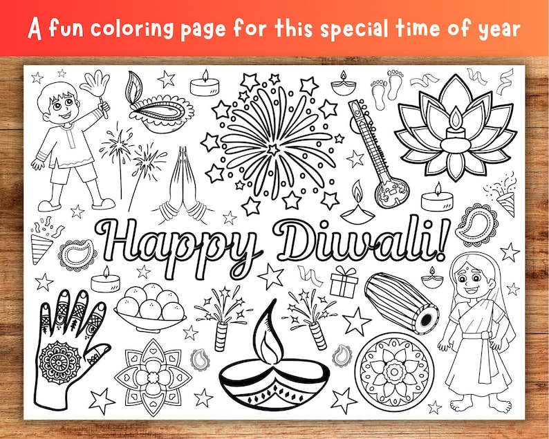 Diwali Coloring Page, Diwali Coloring Placemat, Hindu Coloring, Hindu ...